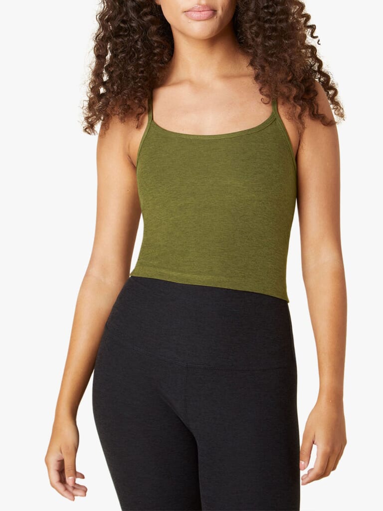 BEYOND YOGA SPACEDYE SLIM RACERBACK CROPPED TANK in green