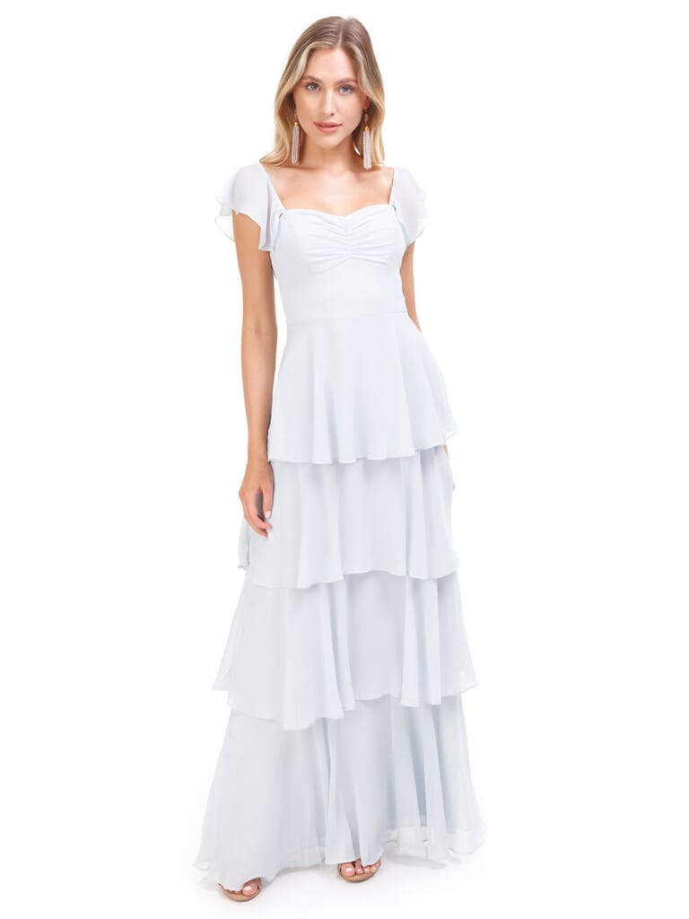 WAYF ABBY OFF SHOULDER TIERED MAXI DRESS in blue