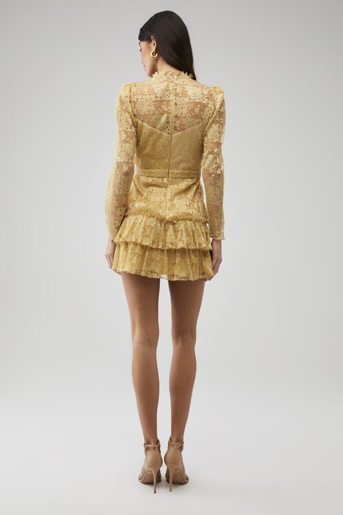 Saylor | Adria Mini Dress in Gold| FashionPass