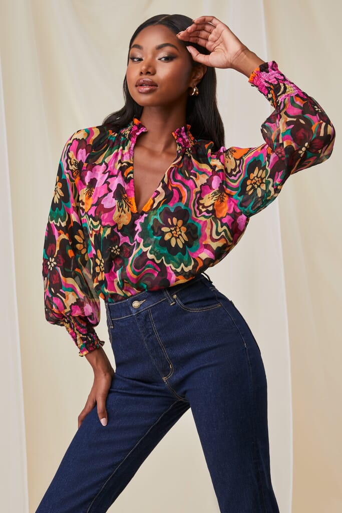 MISA Los Angeles | Alexis Top in Flora Groove Chiffon| FashionPass