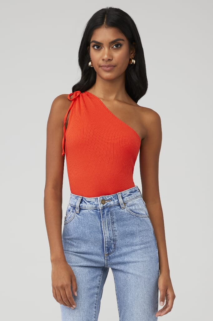 The Range | Alloy Rib Tied One Shoulder Tank in Fuego| FashionPass