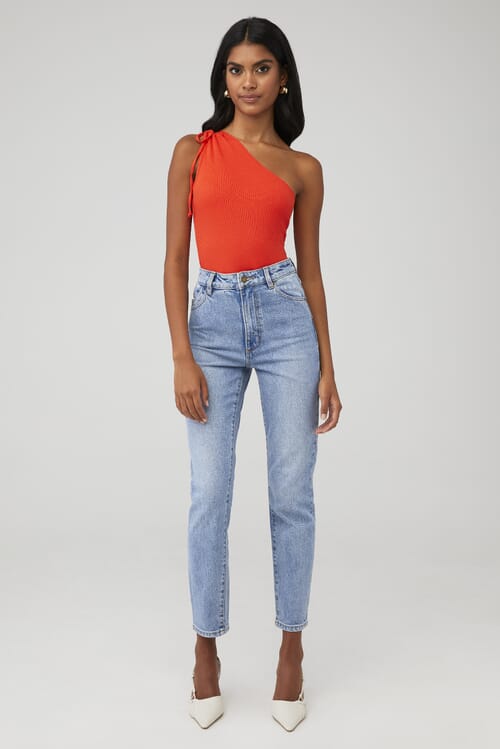 The Range | Alloy Rib Tied One Shoulder Tank in Fuego| FashionPass