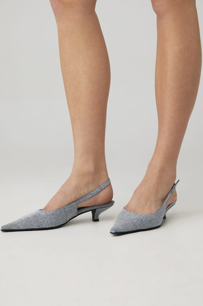 JEFFREY CAMPBELL | Alora Slingback in Blue Denim| FashionPass