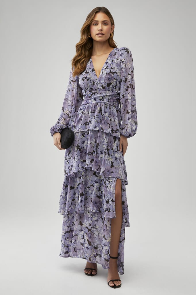 ASTR | Anora Dress in Black Purple Floral| FashionPass