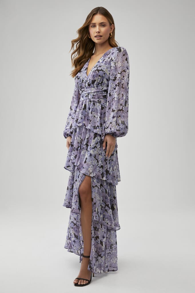 ASTR | Anora Dress in Black Purple Floral| FashionPass