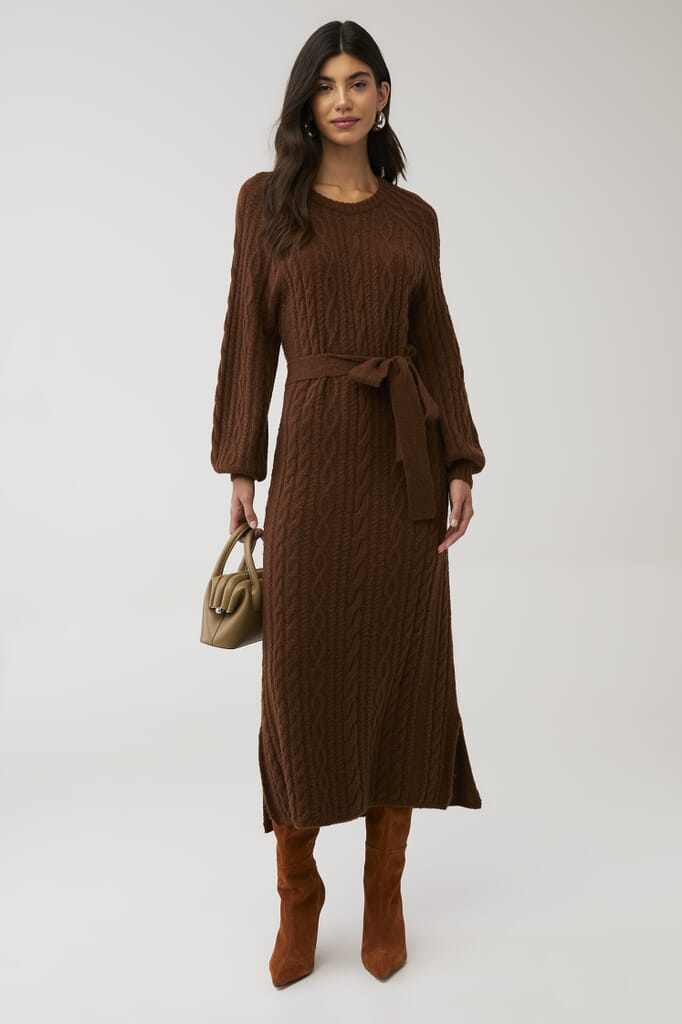 Show Me Your Mumu | Barb Sweater Dress in Chocolate Cable Knit| FashionPass