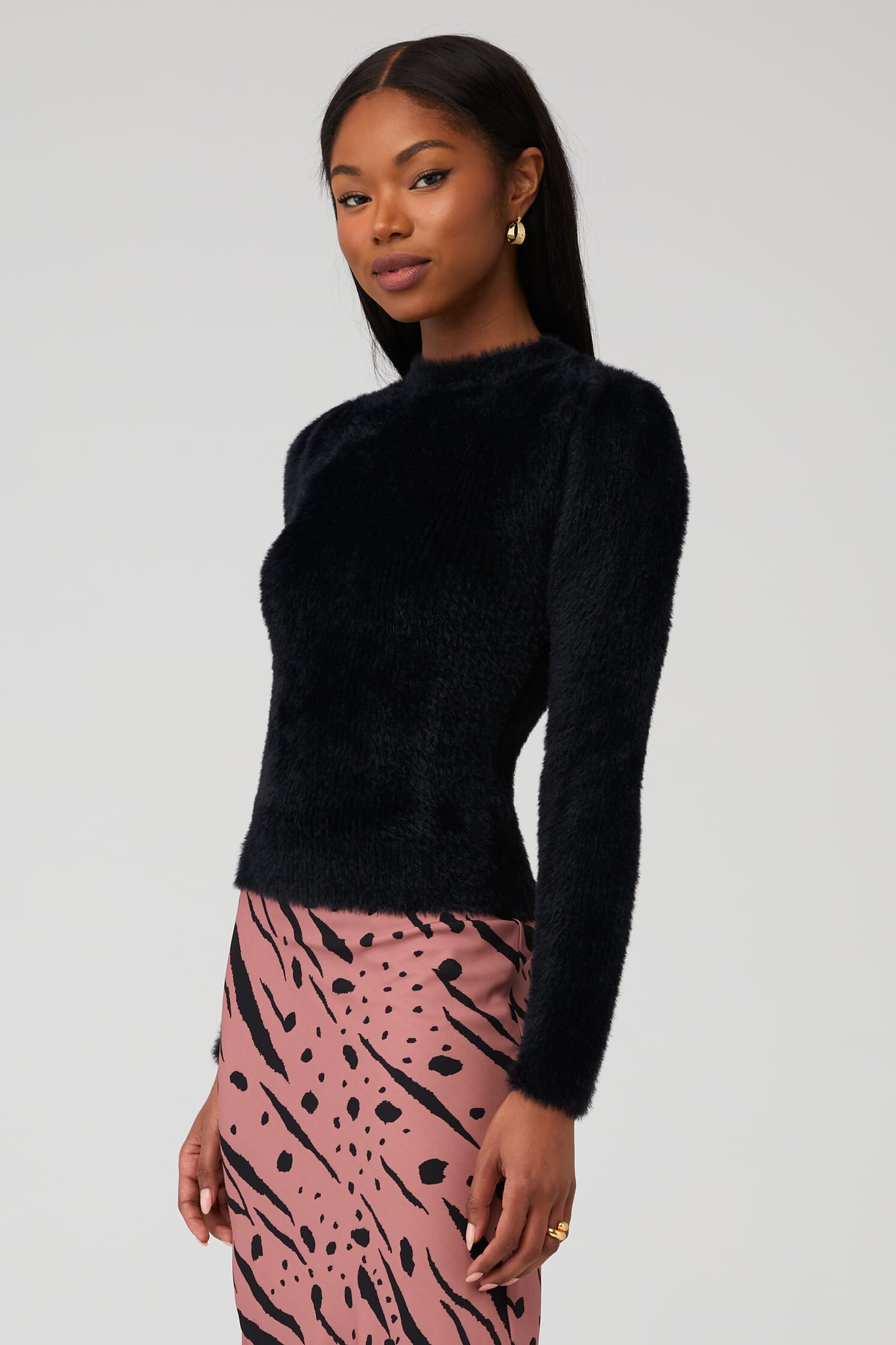 ASTR | Belle Fuzzy Knit Sweater in Black| FashionPass