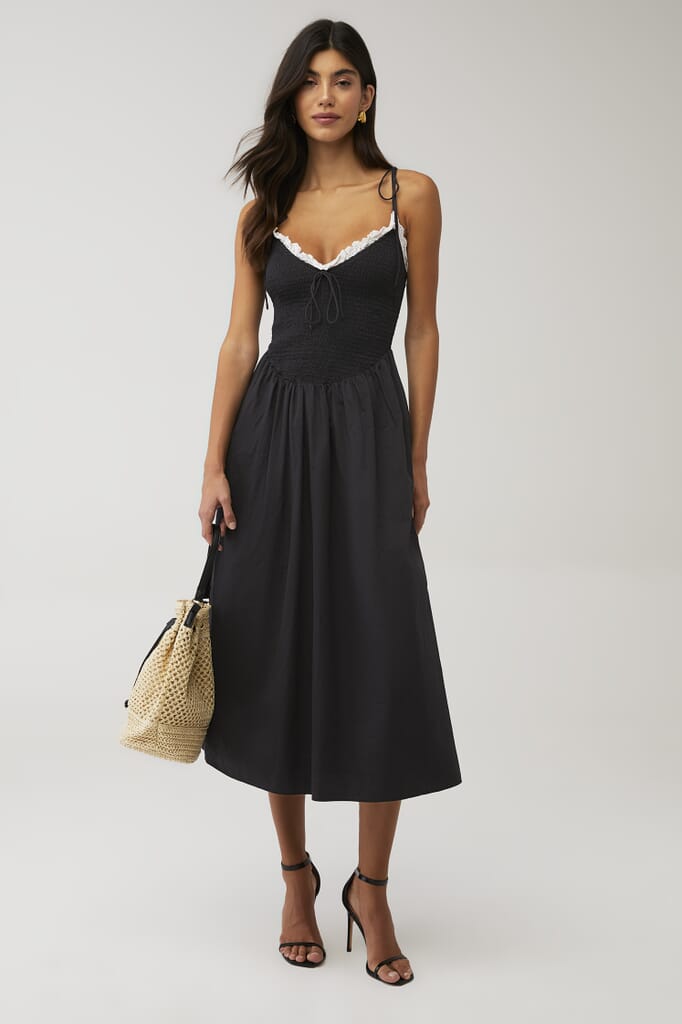 For Love & Lemons | Bethany Midi Dress in Black| FashionPass