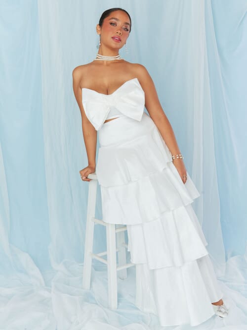 Show Me Your Mumu | Big Bow Top in White Taffeta | FashionPass
