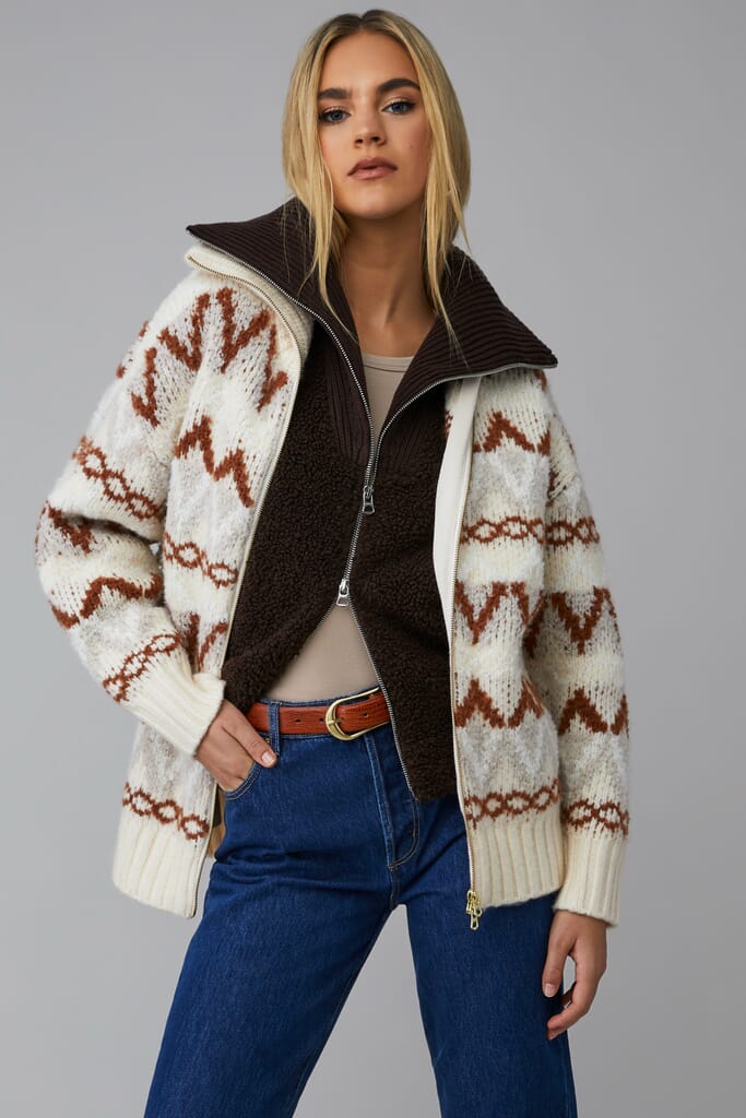 Varley | Brooke Fairisle Knit Jacket in Whitecap Mountain Fairisle ...