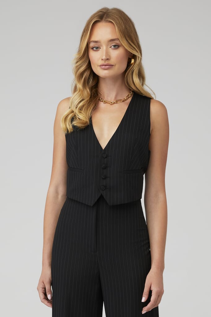 Bardot | Callista Pin Stripe Vest in Black & White| FashionPass