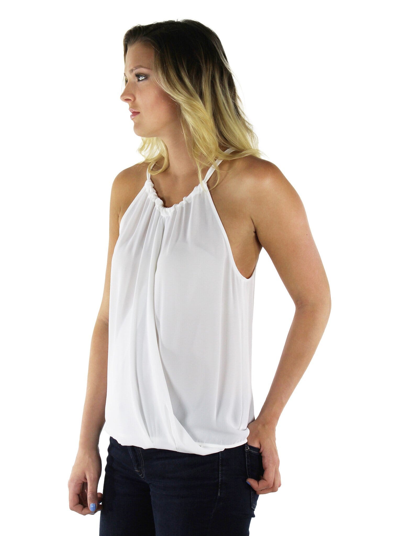 BCBGMAXAZRIA | Christine Wrap-Front Halter Top in White | FashionPass