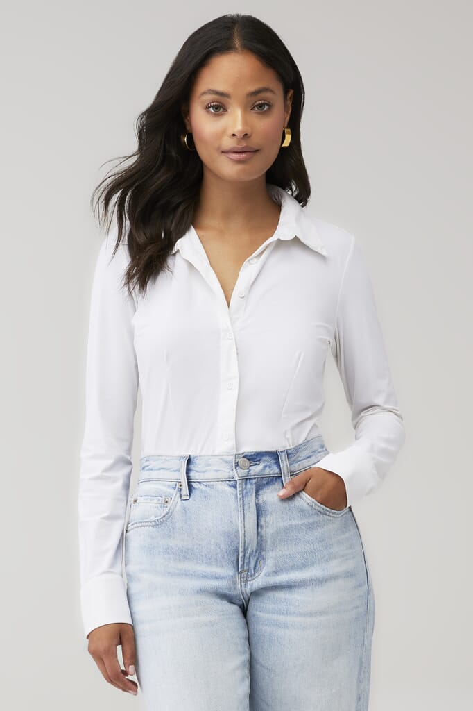 Commando | Classic Button Down Bodysuit in White| FashionPass