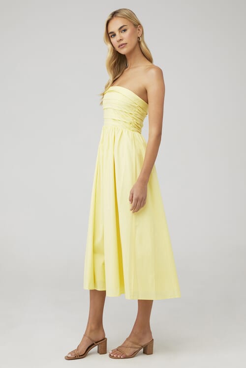 WAYF | Strapless Midi Dress in Yellow| FashionPass