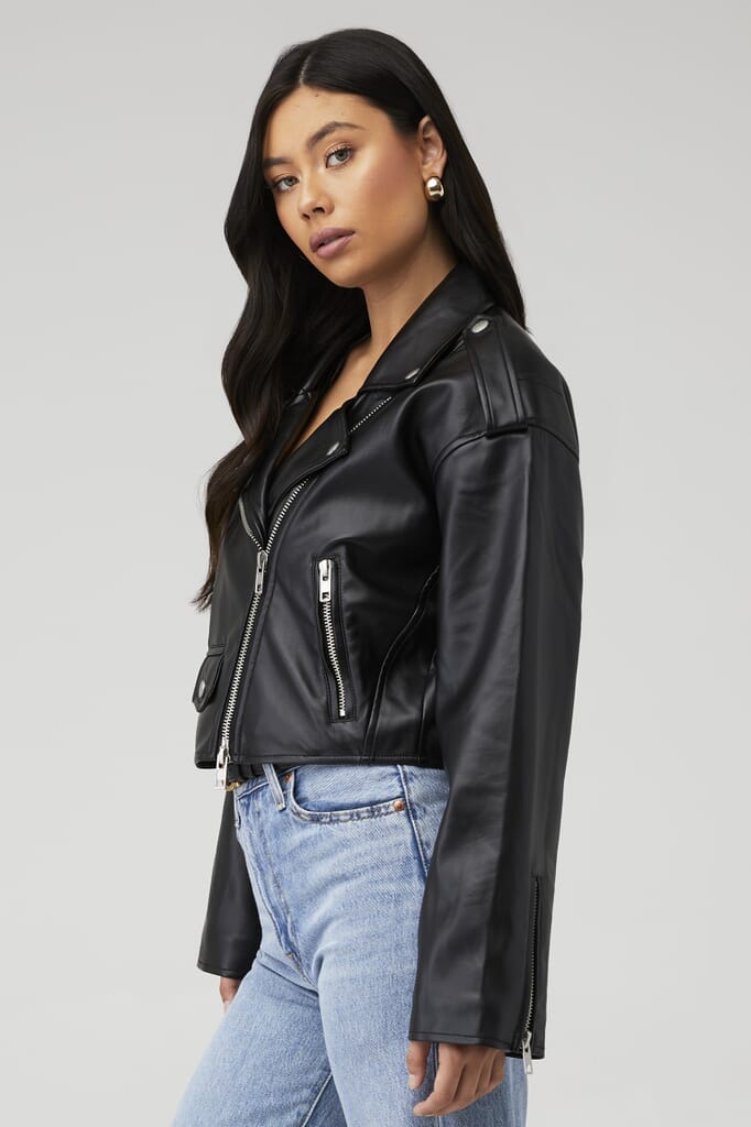 Good American | Cropped Moto Jacket in Black001| FashionPass