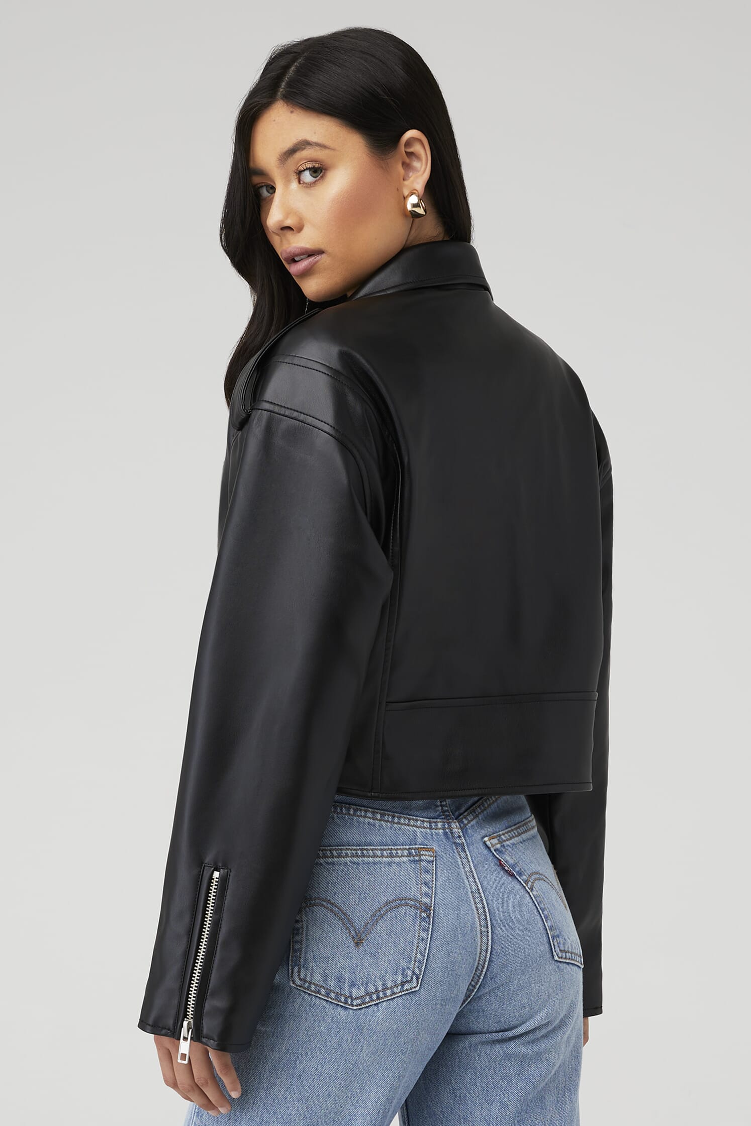 Good American | Cropped Moto Jacket in Black001| FashionPass