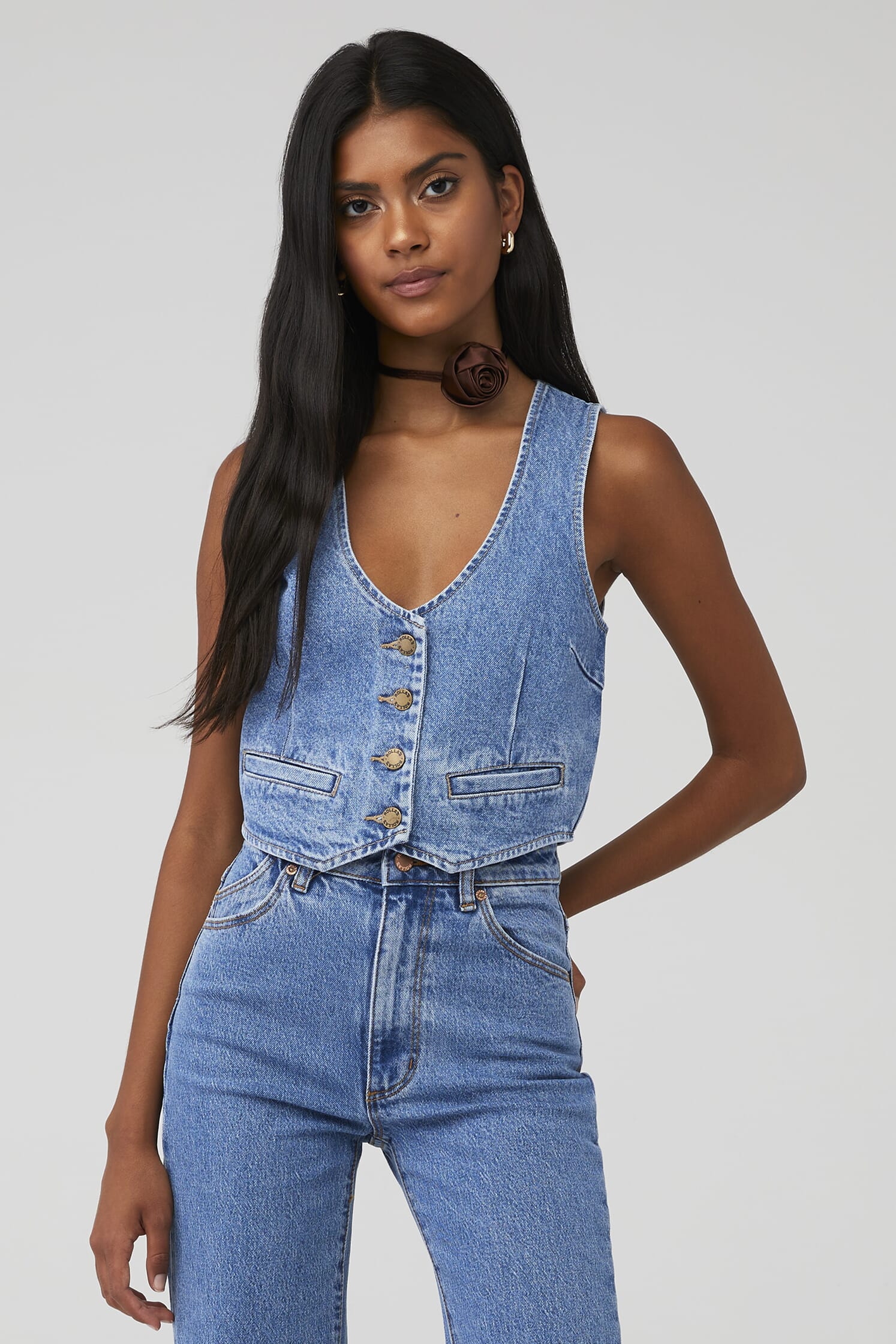 ROLLAS | Dallas Vest in Mid Vintage Blue| FashionPass