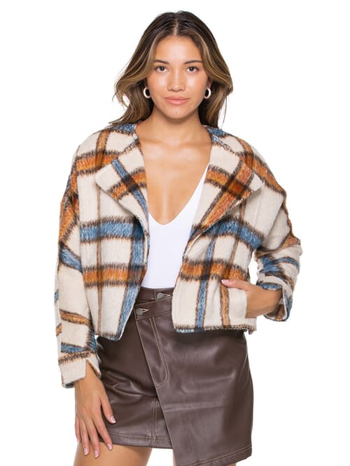 Greylin | Dasia Oversized Cropped Jacket in Orange Multi| FashionPass