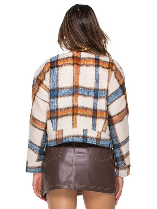 Greylin | Dasia Oversized Cropped Jacket in Orange Multi| FashionPass