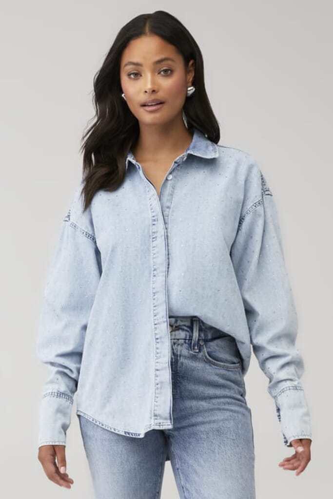 Good American | Denim Weekender Shirt in Indigo| FashionPass