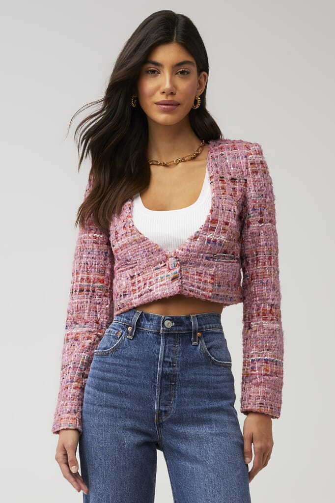 For Love & Lemons | Celine Cropped Blazer in Pink| FashionPass