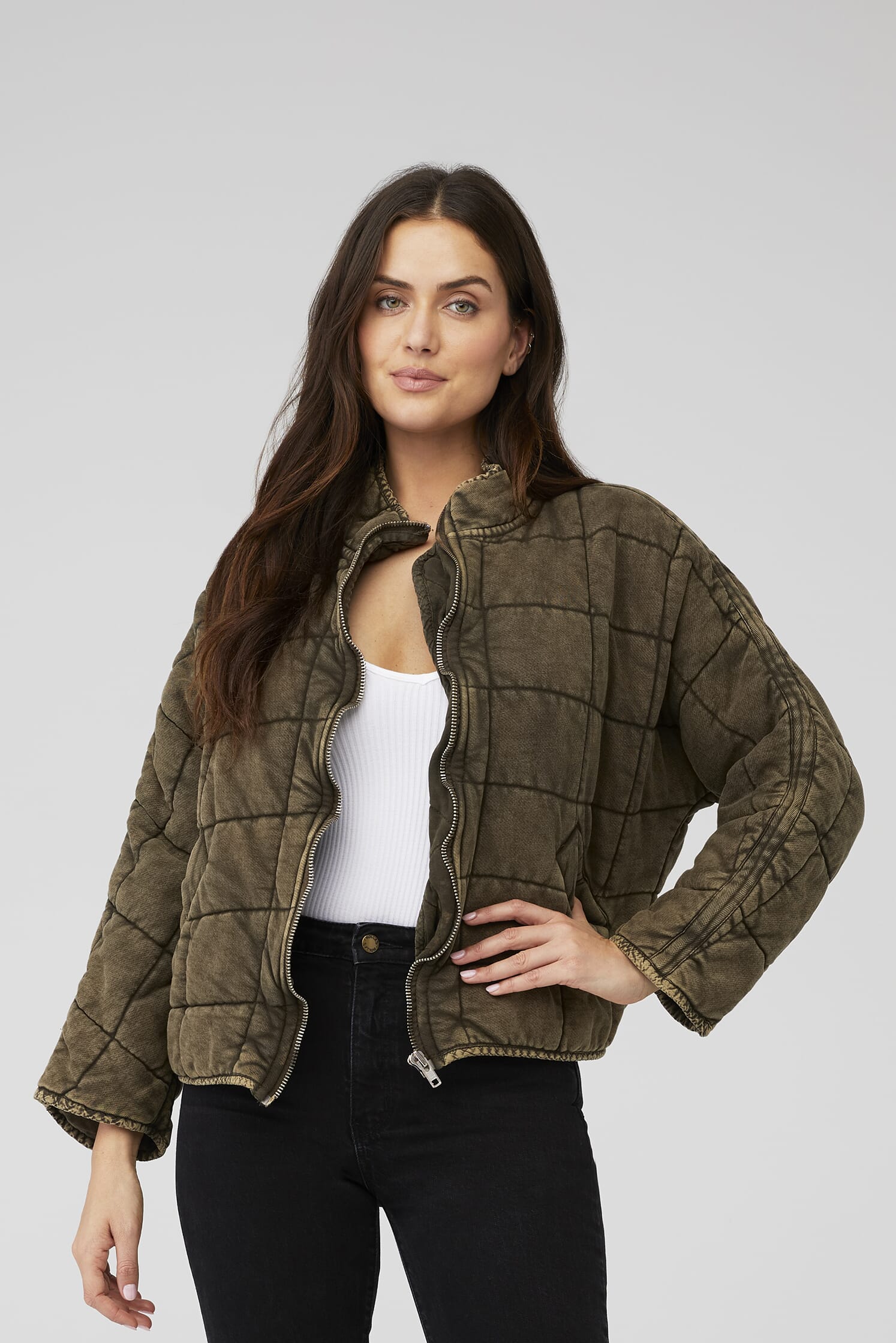 Free People | Dolman Quilted Knit Jacket in Dusted Military| FashionPass
