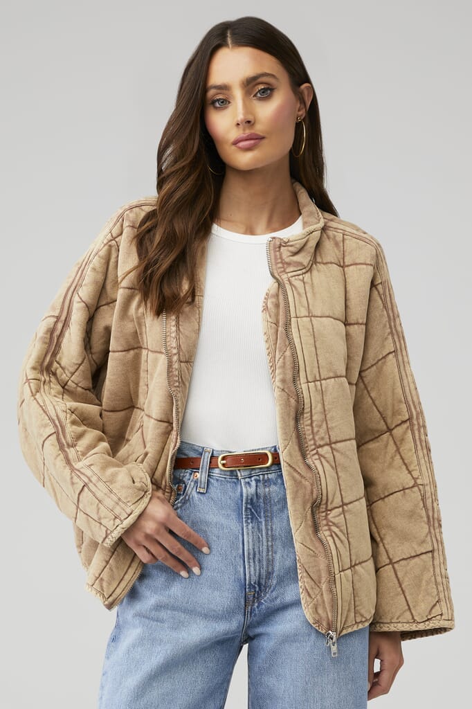 Free People | Dolman Quilted Knit Jacket in Champagne Diamonds| FashionPass