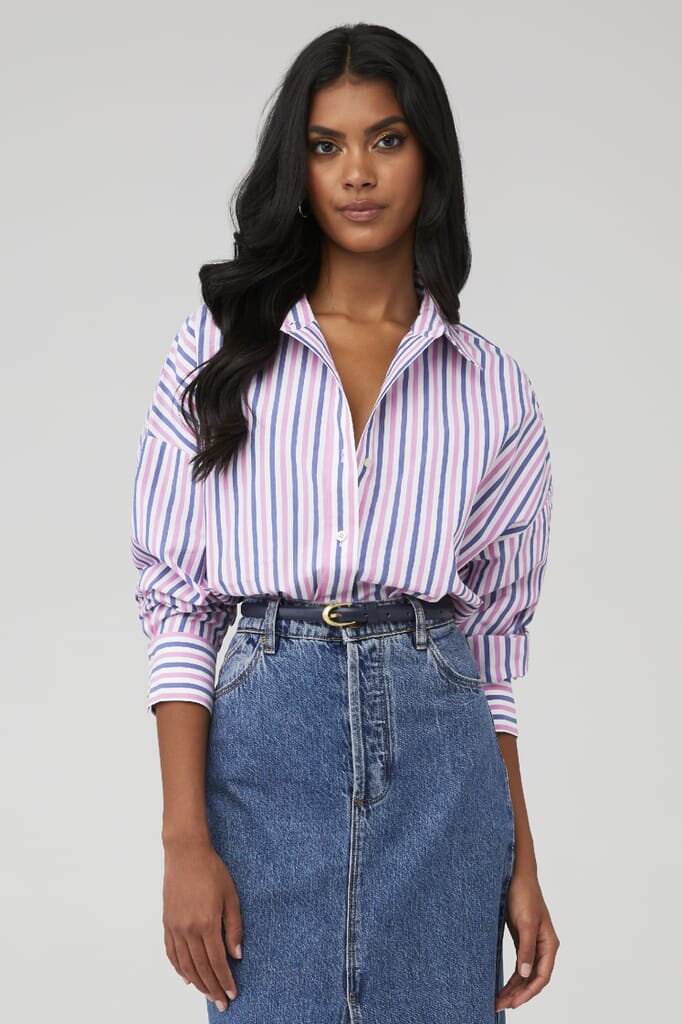 Favorite Daughter | Ex-Boyfriend Shirt in Blue & Pink Pinstripe ...