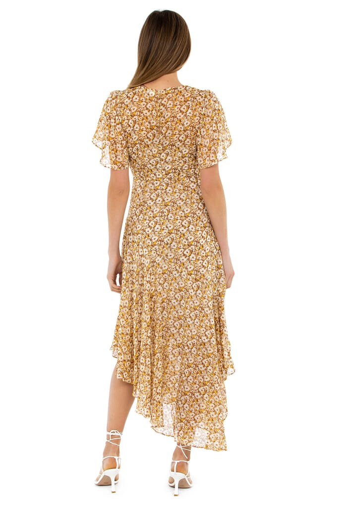 ASTR | Flutter Sleeve Maxi Dress in Mustard Multi Ditsy| FashionPass