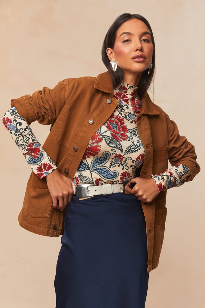 FARM RIO | Francesca Sand Jersey Blouse in Francesca Sand| FashionPass