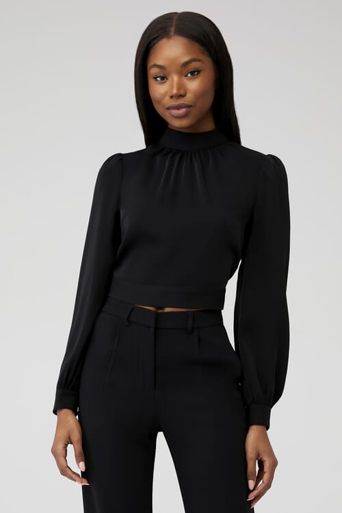Greylin | Gianna Open Back Mock Neck Top in Black| FashionPass