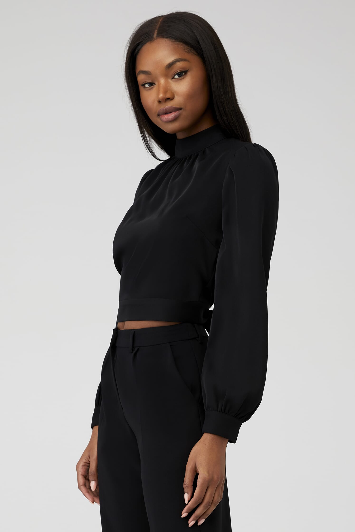 Greylin | Gianna Open Back Mock Neck Top in Black| FashionPass