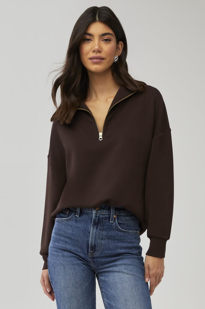 Varley | Hawley Half Zip Sweat in Coffee Bean| FashionPass