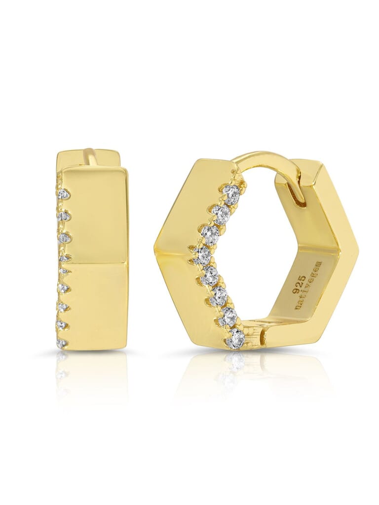 Native Gem | Hexagon Huggies in Gold| FashionPass