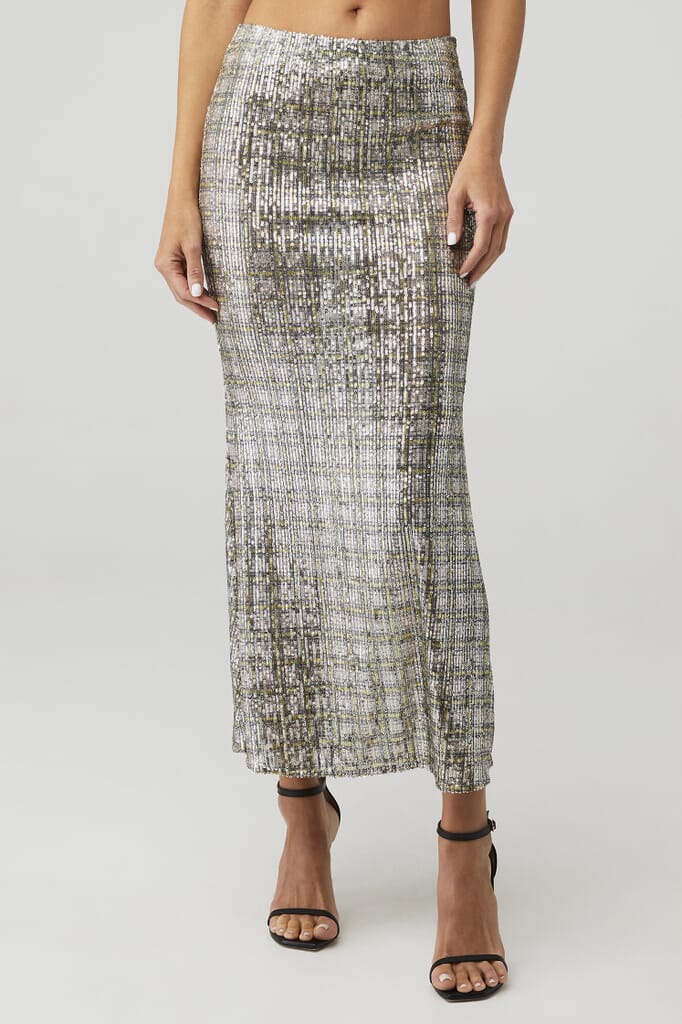 In The Mood For Love | Indigo Cher Skirt in Beige & Silver| FashionPass