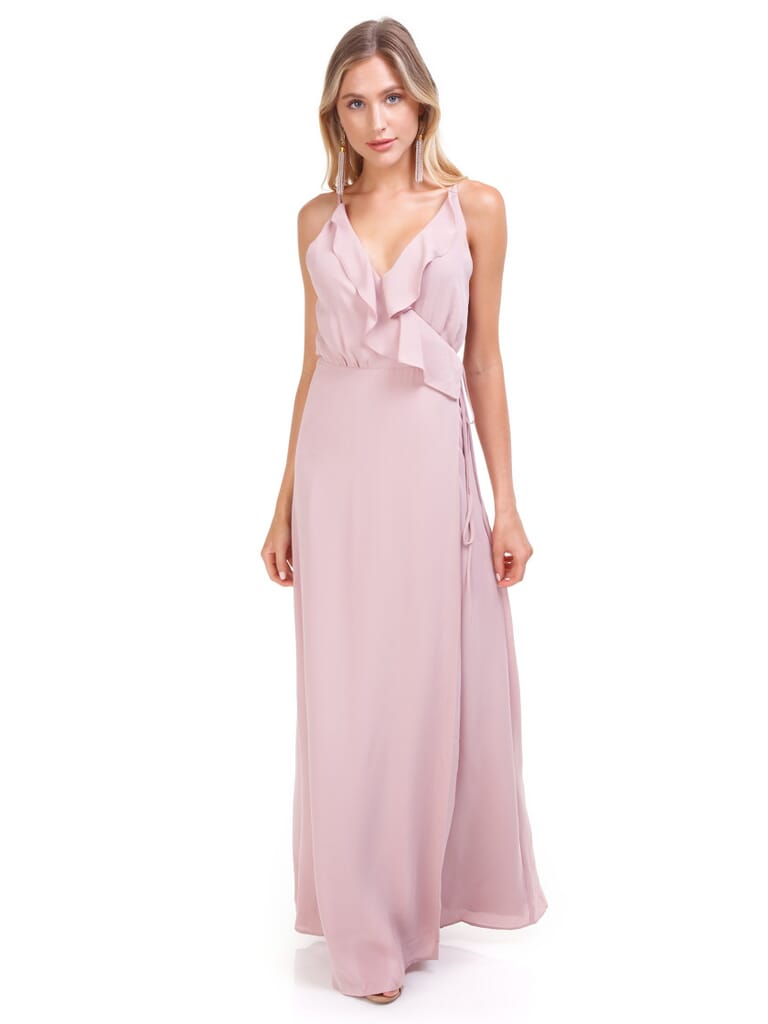 WAYF JAMIE RUFFLE WRAP GOWN in pink