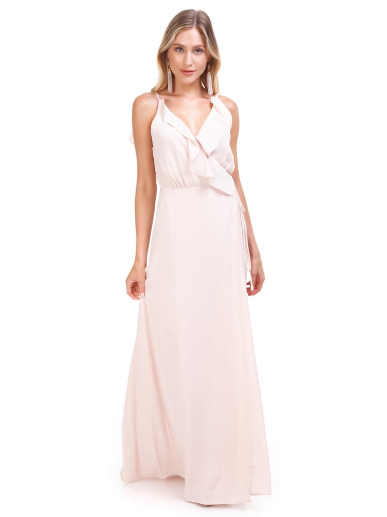 WAYF JAMIE RUFFLE WRAP GOWN in pink