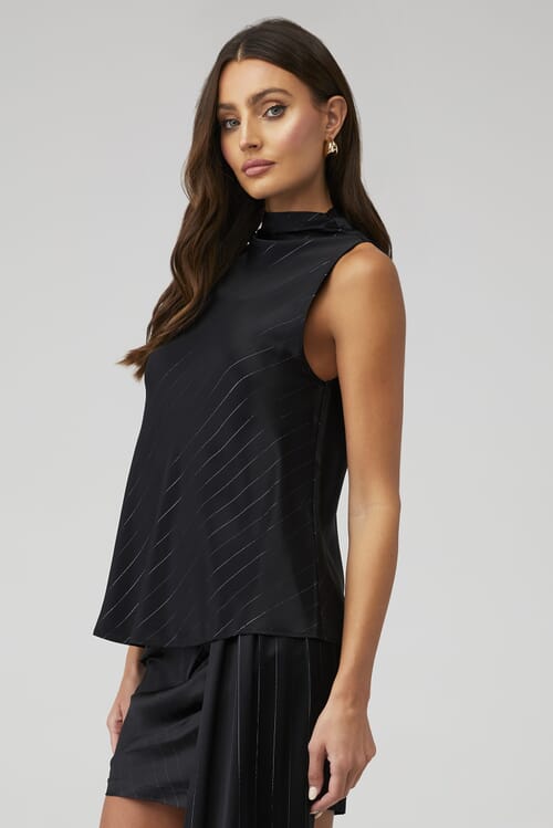 Nonchalant Label | Laura Top in Black/Silver Stripes| FashionPass