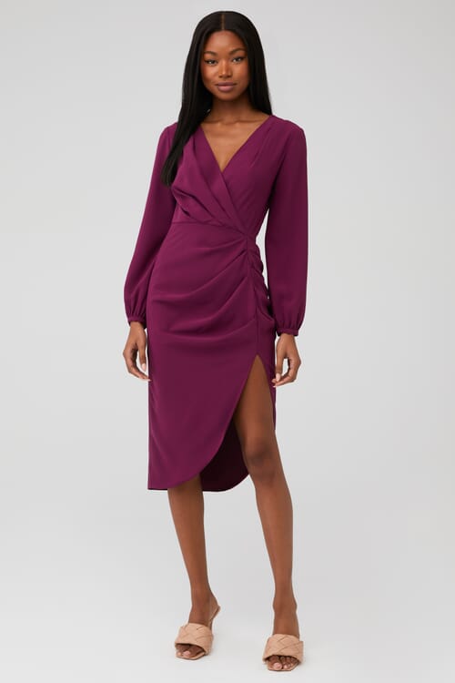 Amanda Uprichard | Long Sleeve Roma Dress in Aubergine| FashionPass