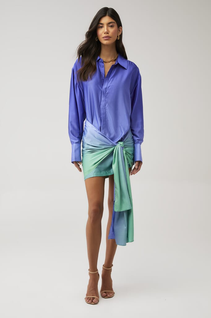 Bardot | Malira Ombre Shirt Dress in Blue/Green| FashionPass