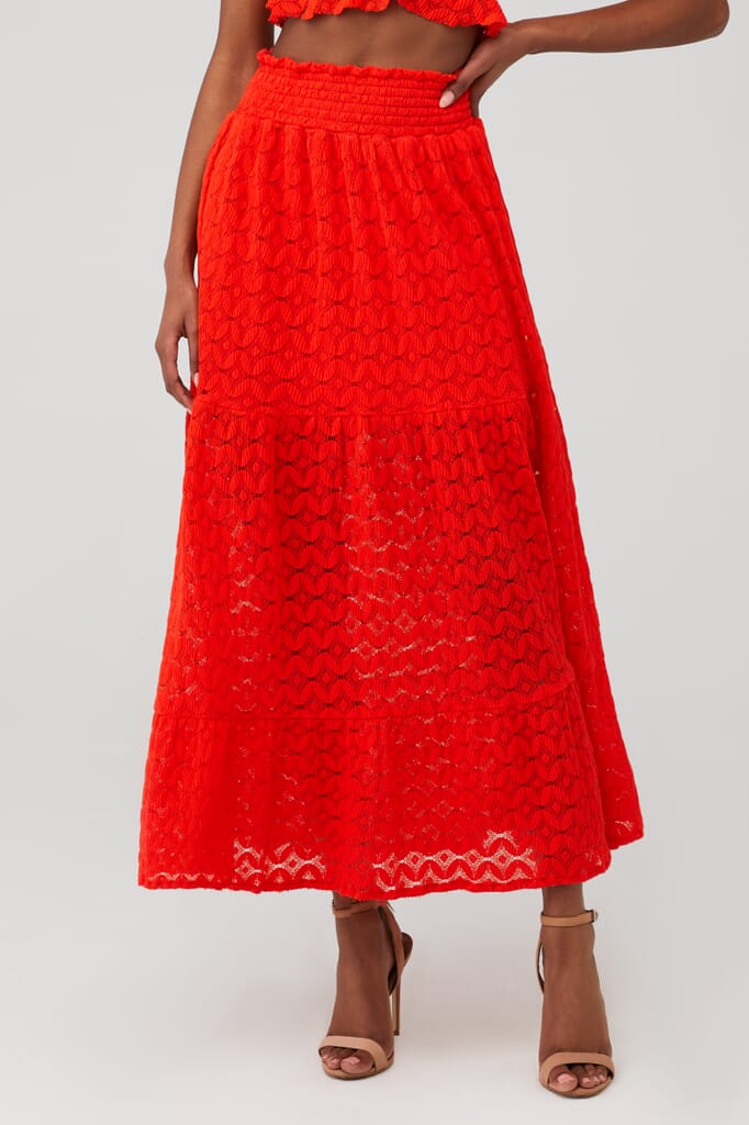 Show Me Your Mumu | Melinda Maxi Skirt in Spacey Lacey Red| FashionPass