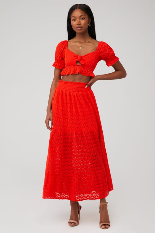 Show Me Your Mumu | Melinda Maxi Skirt in Spacey Lacey Red| FashionPass
