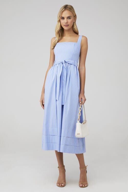 Sophie Rue | Michele Tie Waist Dress in Blue Stripe| FashionPass