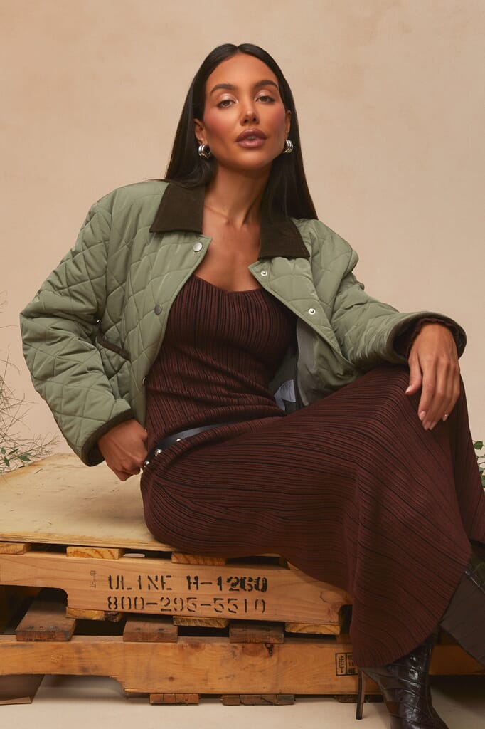 Elodie | Nina Quilted Jacket in Olive| FashionPass