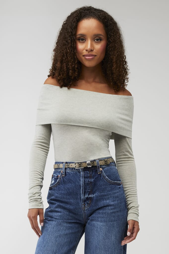 Crescent | Off Shoulder Top in Heather Grey| FashionPass