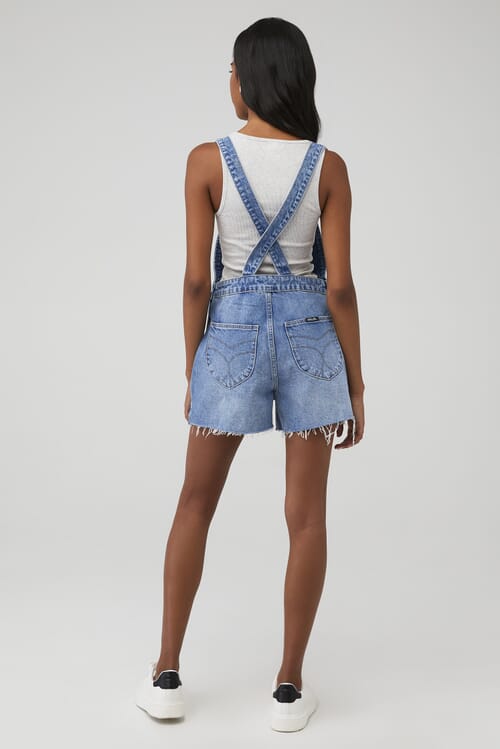 Rollas Original Straight Short Overall In Mid Vintage Blue Fashionpass