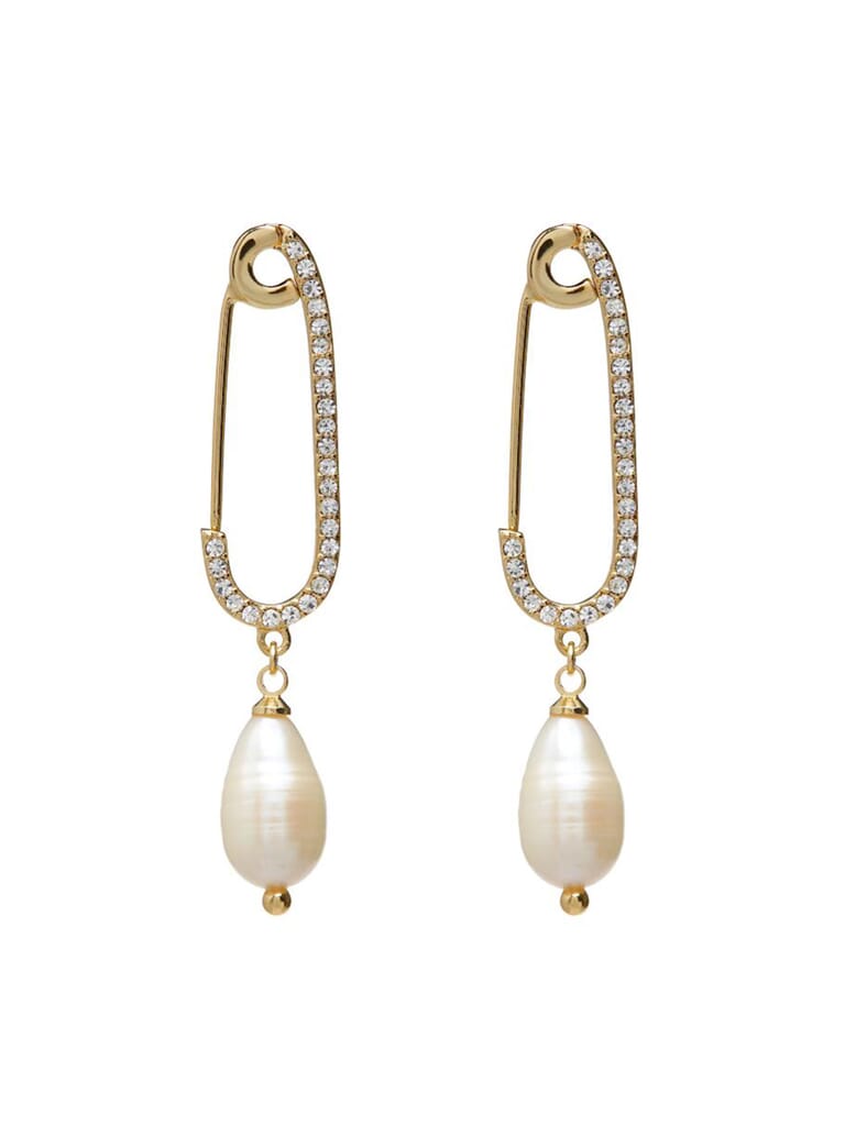 Luv Aj | Pave Pearl Safety Pin Earring in Gold| FashionPass