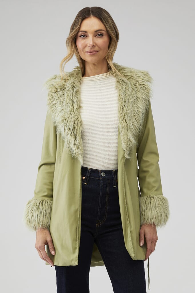 Show Me Your Mumu | Penny Lane Faux Lear Coat in Sage| FashionPass