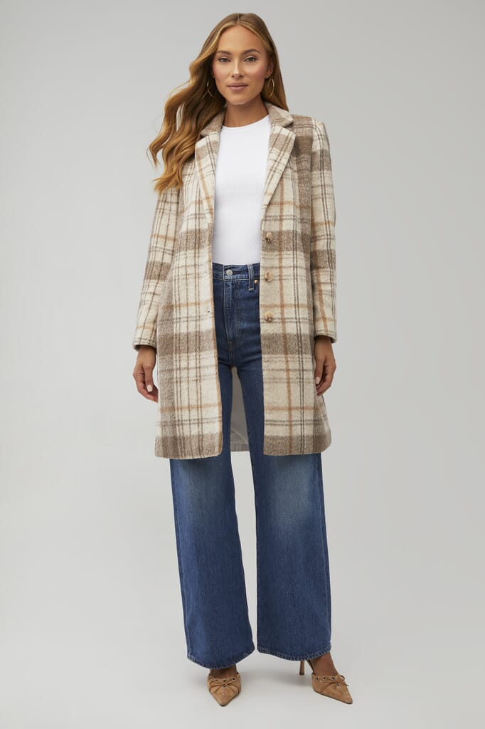 BB Dakota | Plaid To Be Said Coat in Tan| FashionPass