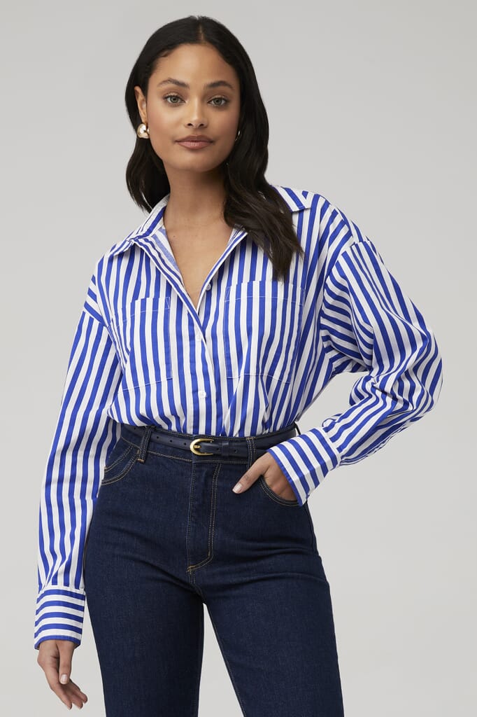 PISTOLA | Rena Button Down in Cobalt Stripe| FashionPass
